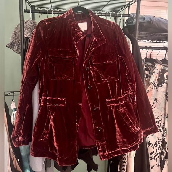 LOFT | Jackets & Coats | Loft Velvet Burgundy Jacket Medium | Poshmark